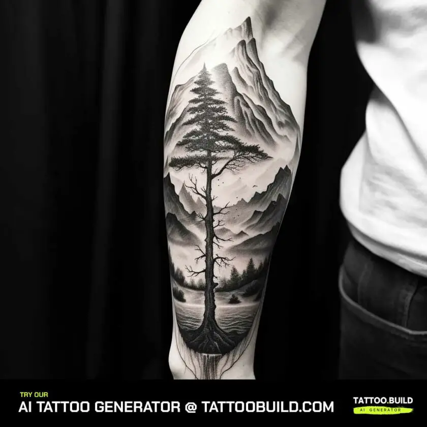 Mountain and Tree Tattoo - Tattoo Build