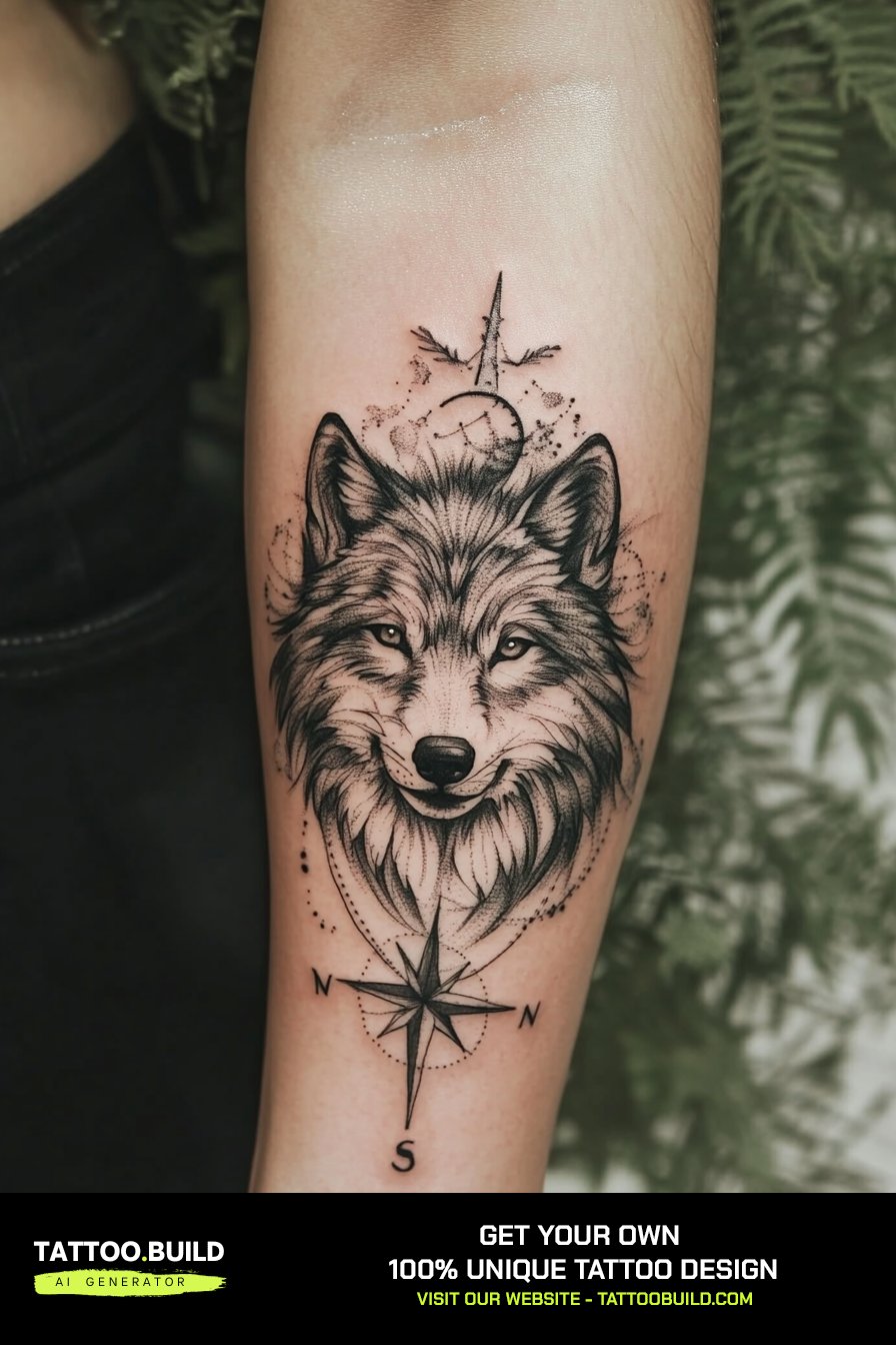Wolf and Compass Tattoo Designs & Inspiration - Tattoo Build