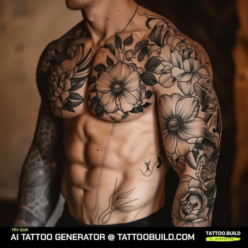 Flower Chest Tattoo for Male: 12 Lovely Ideas - Tattoo Build
