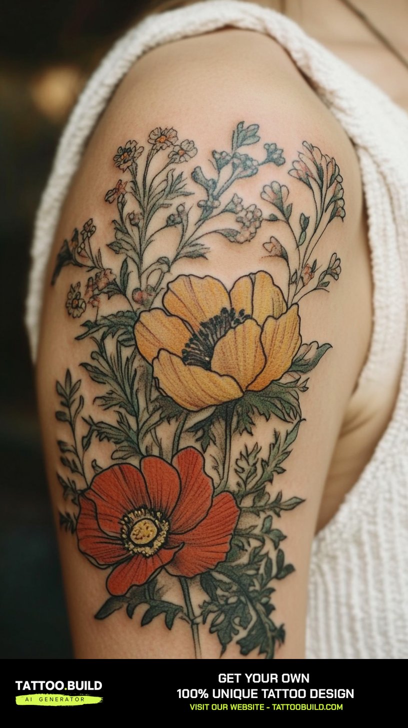 Beautiful Women’s Floral Upper Arm Tattoo Ideas - Tattoo Build
