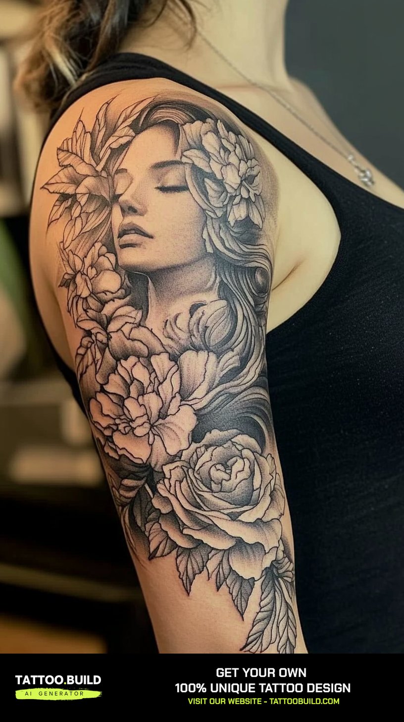 Beautiful Women’s Floral Upper Arm Tattoo Ideas - Tattoo Build