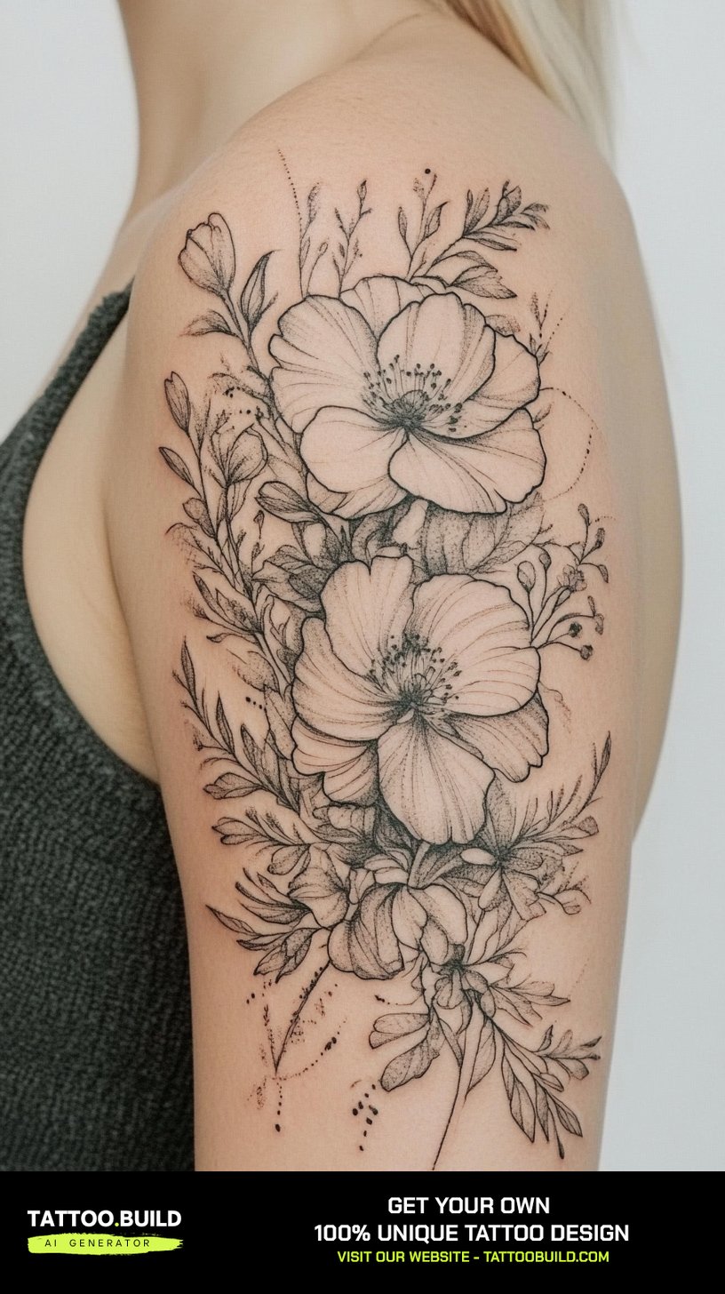 Beautiful Women’s Floral Upper Arm Tattoo Ideas - Tattoo Build