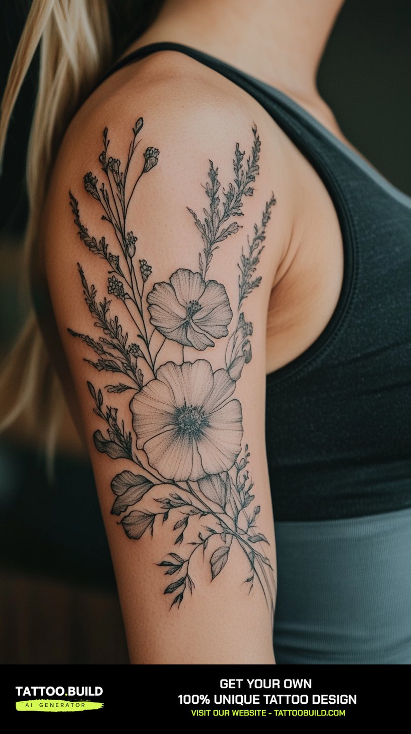 Beautiful Women’s Floral Upper Arm Tattoo Ideas - Tattoo Build